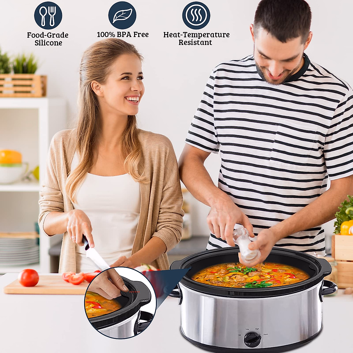 Slicone Crockpot Liner, Crock Pot Liners Reusable Slow Cooker Liners Fit Crock-Pot 6-7 Quart Oval Crock Pot, Crockpot Liners Leakproof Dishwasher Safe Cooking Liners Hamilton Beach Crockpot Liner