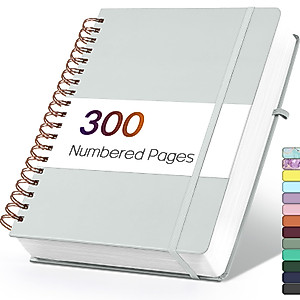 Forvencer Lined Spiral Journal Notebook with 300 Numbered Pages, B5 College Ruled Thick Journals for Writing with 100GSM Paper, Hardcover Notebooks with Contents for Work, School, Women, Men, Grey