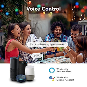 HBN Smart Color-Changing Outdoor String Lights - 48ft, LED, 24 Bulbs, 2.4 Ghz WiFi Needed-Compatible with Alexa, Google Assistant, iOS and Android (Tuya Smart App Needed) No Smart Hub Required