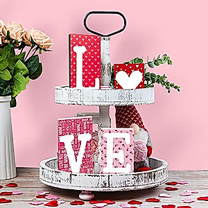 St Patricks Day Decorations Tiered Tray Decor 4 PCS, Reversible Luck and Love Table Wooden Sign Decor, Self Standing Blocks Table Centerpiece Decor for The Home and Tray