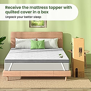 BedStory 4 Inch Memory Foam Cool Gel Mattress Topper Queen Size, Ventilated Fiber-Filled Cover Fitted Topper Soft for Relieving Pressure, Conforming Support