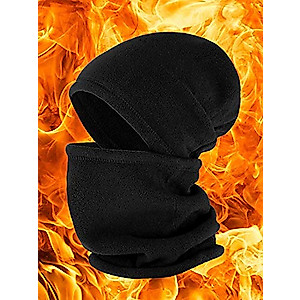 Tatuo 2 Packs Fleece Neck Warmer Fleece Scarf Windproof Ski Face Mask Heavy Winter Head Scarf for Skiing Hiking Cycling Climbing (Black, Gray)