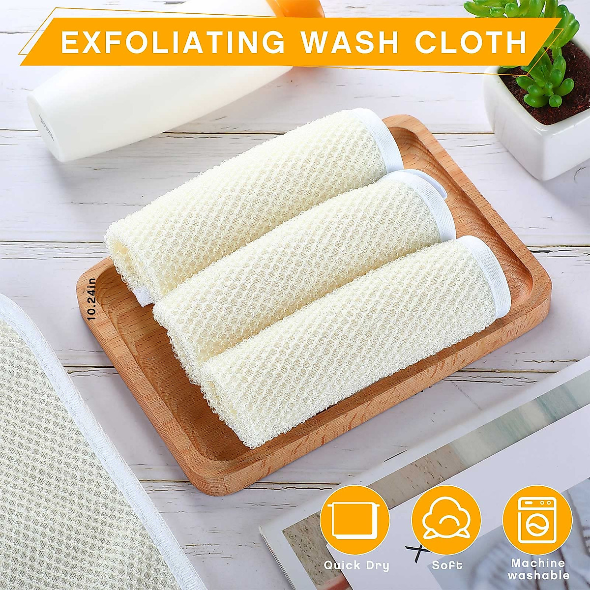 20 Pieces Exfoliating Wash Cloths Soft-weave Washcloths Nylon Facial Dual Sided Shower Scrubber for Body Face Bath Wash Rags Exfoliating Towel Bath Accessory for Skin Care, Beige