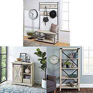 Walker Edison Furniture Farmhouse Entry Storage Shelf Coat Rack, 72 Inch with Buffet Cabinet Storage Entry Table,32 Inches,White Oak and Wood Bookshelf Storage, 4 Shelf, White Oak