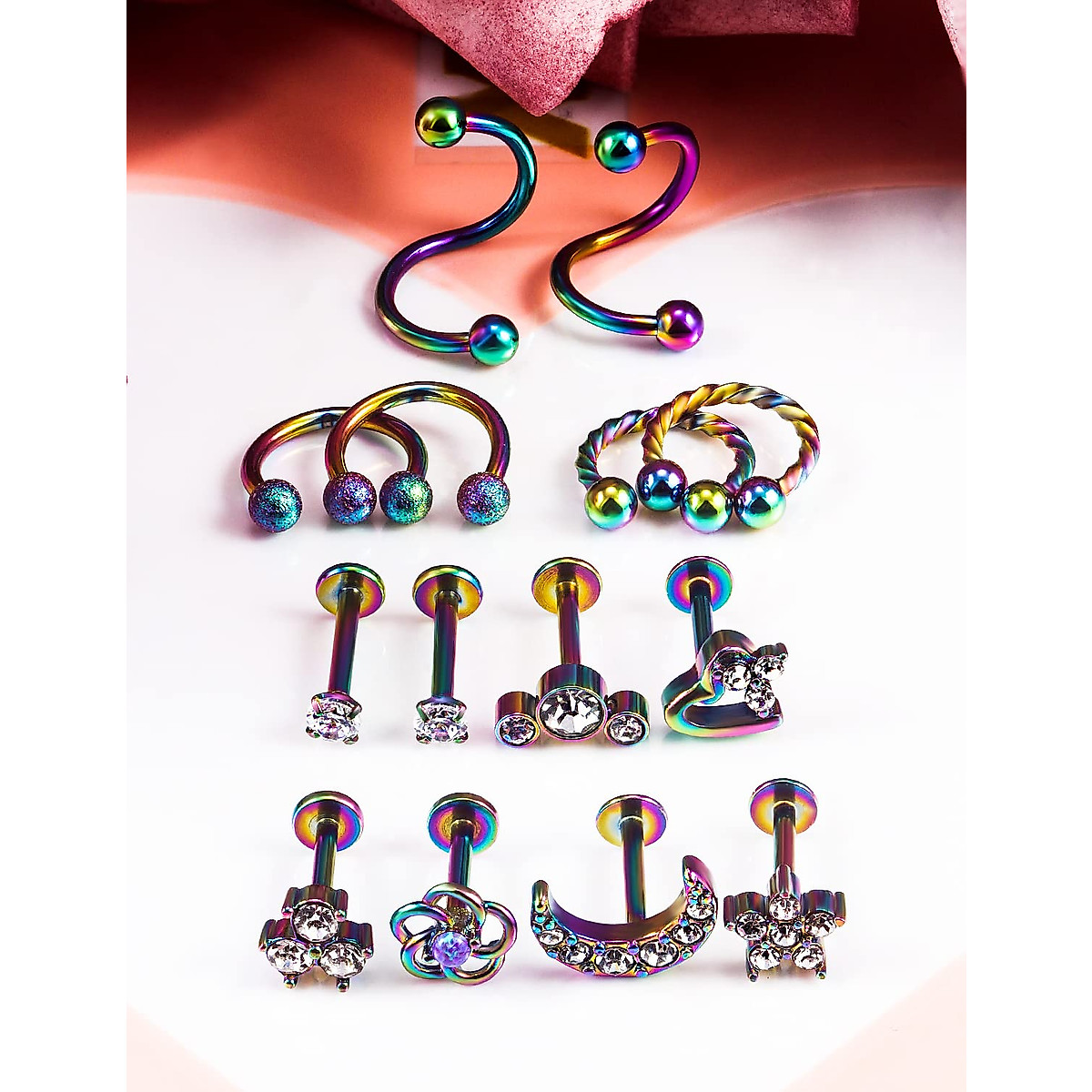 Cisyozi 16G Lip Rings Studs Hoop Piercing Jewelry for Women Stainless Surgical Steel Spiral Horseshoe Opal Lip Labret Medusa Monroe Ring Tragus Helix Cartilage Earring Stud Piercing Jewelry Women Men