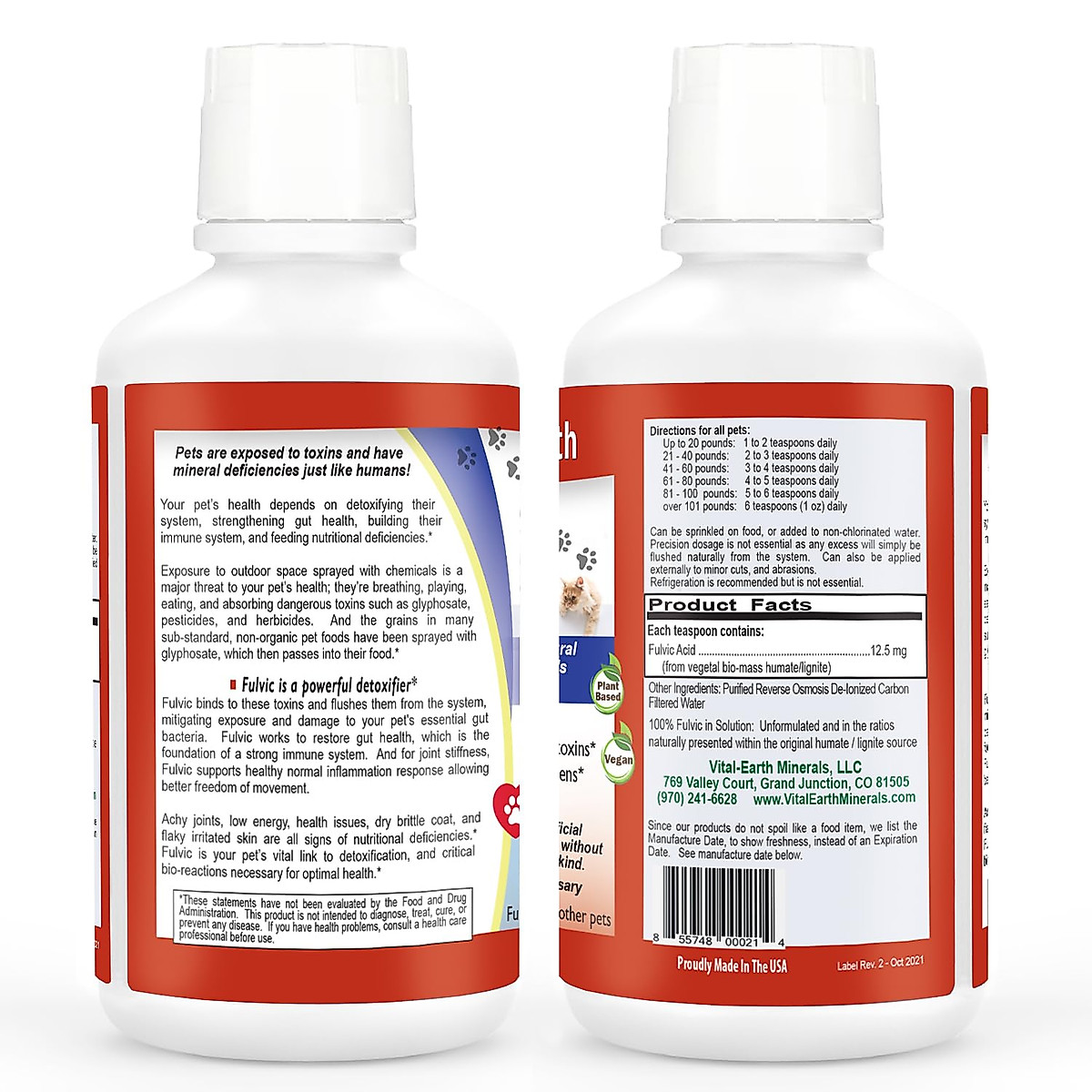 Vital Earth Minerals Pet Fulvic - Dog Allergy Relief, Joint Support Supplement 16 oz (Pack of 2)