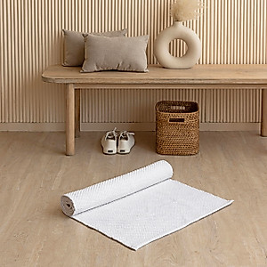 HOMEMONDE Herringbone Cotton Area Rug - 2' x 6' Abstract Accent Runner - Reversible Boho Lightweight Throw Rug for High Traffic Areas Kitchen, Mudroom, Entryway (White)