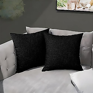 FULDGAENR Slub Linen Pillow Covers 12x12 Set of 2 for Couch Sofa, Black Rustic Woven Texture Farmhouse Decorative Throw Pillow Covers Sham Square 12 x 12 Inch Cushion Covers for Patio Home Decor