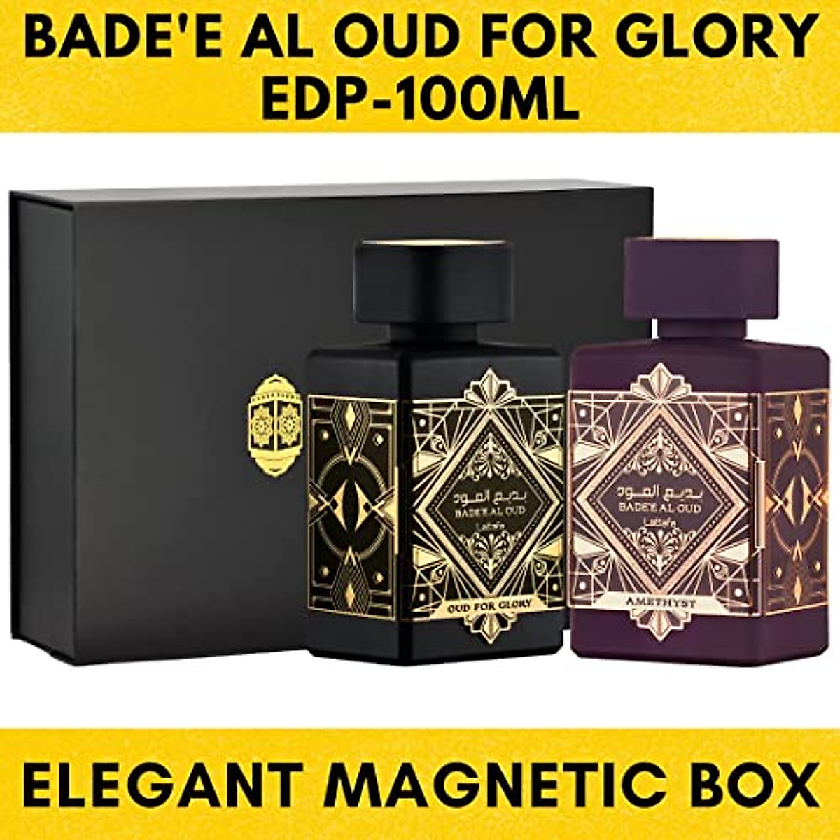Bade'e Al Oud for Glory & Bade'e Al Oud for Glory Amethyst EDP - Eau de Parfum 100ml(3.4 oz) with Magnetic Gift Box Perfect For Gifting | Christmast Gift Basket, Holiday Gift Box | by Lattafa Perfumes