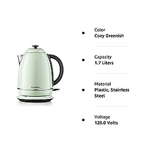 BUYDEEM K640 Stainless Steel Electric Tea Kettle with Auto Shut-Off and Boil Dry Protection, 1.7 Liter Cordless Hot Water Boiler with Swivel Base, 1440W, Cozy Greenish