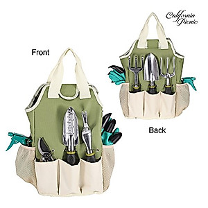 Garden Tool Set | Garden Tools Organizer Tote | Gardening Gloves Included Great Garden Tools for Woman and Men | 9 Piece Garden Accessories Tool Organizer Kit | Gardening Gifts | Gardeners Supply