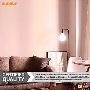 Sunlite 41688 Incandescent G40 Globe Light Bulb, Frosted, 60 Watts, 498 Lumens, Medium E26 Base, Decorative, Dimmable, Pendant, Vanity Mirror, 2600K Warm White, 4 Count