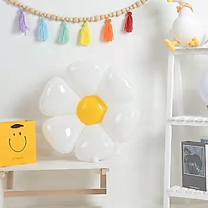 HORUIUS Daisy Balloons White Daisy Flower Balloon Daisy Themed Party Birthday Wedding Decoration Supplies 30inch 5PCS