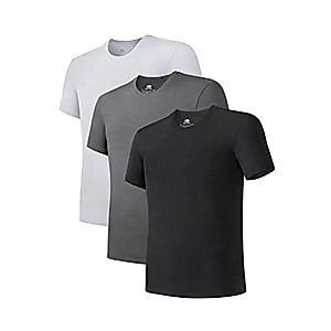 DAVID ARCHY Men's Undershirt Bamboo Rayon Moisture-Wicking T-Shirts Stretch Crewneck Tees for Men, 3-Pack (L, Black/Dark Gray/Light Gray)