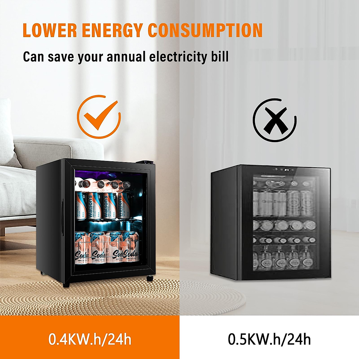 DRIXNO Beverage Refrigerator Mini Small Fridge 75 Cans Drink/Wine/Beer Cooler with Glass Door Office/Bar/Bedroom Compact Refrigerator