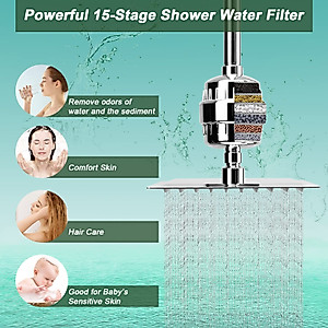 HarJue Filter Shower Head, High Pressure ShowerHead with Filter Combo for Hard Water, Remove Chlorine Fluoride and Harmful Substances- 1 Replaceable Filter Cartridge（8 Inch, Chrome）