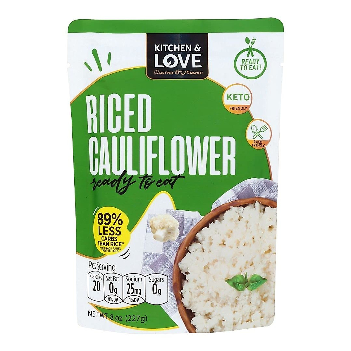 Kitchen & Love Riced Cauliflower 8 oz (6 Pack) | Low Carb Rice Alternative, Vegan, Gluten Free, Ready to Eat Food or Microwaveable Food, Dairy Free, Shelf Stable Food, Precooked Rice