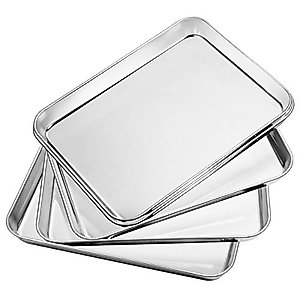 Baking Sheets Set of 5, Bastwe Stainless Steel Baking Pan Tray Cookie Sheet, Size 10 x 8 x 1 inch, Non Toxic & Healthy, Rust Free & Easy Clean