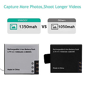 VVHOOY 3x1350mAh Rechargeable Action Camera Battery and Charger Compatible with AKASO EK7000/Brave 4/Dragon Touch Vision 3 4K/DBPOWER EX5000/Crosstour/Campark ACT74/APEMAN/Victure/Remail
