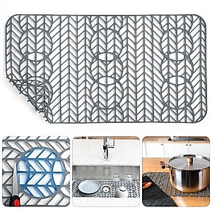 CO-OPTING 28.2"x15" Sink Protectors for Kitchen Sink,Silicone Kitchen Sink Mat Fit Right/Left/Rear/Center Drain For Bottom of Farmhouse Stainless Steel/Porcelain Sink-With 9 Can be Sheared Holes