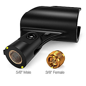 Moukey Microphone Mic Clip Holder for Mic Stand with 5/8" Male to 3/8" Female Adapter, 2-pack