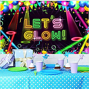 Neon Glow Party Backdrop Fabric Let Glow Background Glow Party Themed Backdrop Halloween Neon Birthday Party Decorations for Neon Themed Party Birthday Party, 5.9 x 3.6 Ft