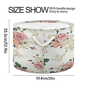 Kigai Cotton Rope Basket Floral Peony Flower Large Storage Basket for Toys Blanket Baby Laundry Basket for Nursery, Closet, Bedroom, Home Organization