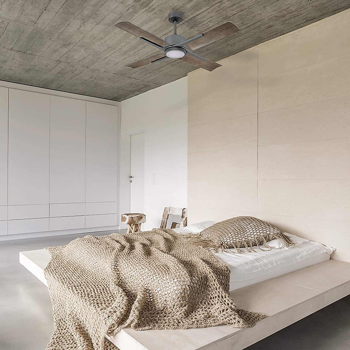 Cervantes Smart Indoor and Outdoor 4-Blade Ceiling Fan 56in Graphite Weathered Gray with 2700K LED Light Kit and Remote Control works with Alexa, Google Assistant, Samsung Things, and iOS or Android App