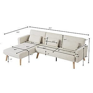 L-Shaped Sofa Bed, 94 Inch Sectional Sofa Corner Couch Sleeper w/Lounge Chaise and Side Pocket for Living Room (Left Side Lounger)