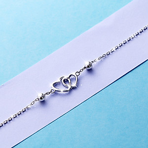 DAOCHONG Heart Anklet for Women S925 Sterling Silver Adjustable Foot Ankle Bracelet Jewelry