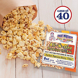 Movie Theater Style 40-Count Popcorn Packs - Pre-Measured 8-Ounce All-in-One Kernel, Salt, Oil Packets for Popping Machines by Great Northern Popcorn