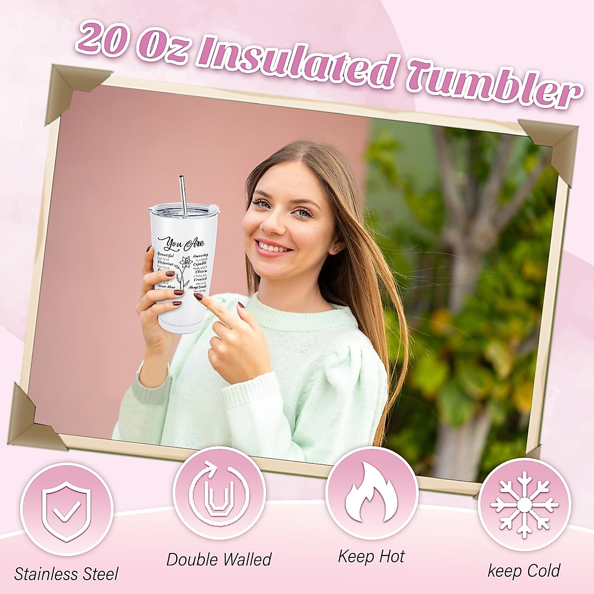 Christian Gifts for Women, Inspirational Gift for Women with Scripture Cards, Cross Necklace, Religious Gift for Thanksgiving, Easter, Birthday, Spiritual Gifts for Woman, Mom, Sister (Pink)