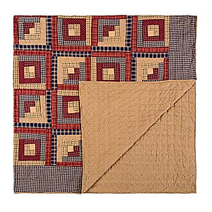 VHC Brands Millsboro Queen Quilt 94Wx94L Log Cabin Country Rustic Lodge Design, Burgundy