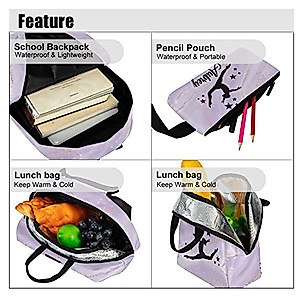 Gymnastic Abstract Marble Purple Personalized Backpack Set for Teen Boys Girls with Lunch Box & Pencil Pouch Bag Travel Backpack