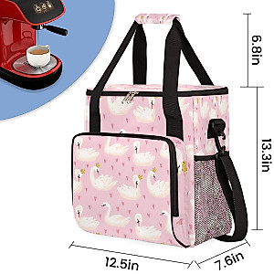 Cute Kawaii Pink Swan Coffee Maker Carring Bag Travel Storage Tote Bag Compatible with Keurig K-Mini or K-Mini Plus Portable Single Serve Coffee Brewer Case with Pockets for K-cup Pods