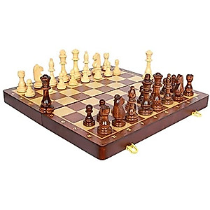 OJOINK Wooden Chess Set, Portable Chess Set for Adults, Folding Wooden Chess Board, for Kids and Adults