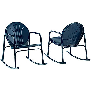 Crosley Furniture Griffith Retro Metal Outdoor Rocking Chairs, Set of 2, for Porch, Deck, Balcony, Backyard, Navy Gloss