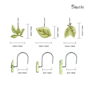 Green Plant Leaves Decorative Shower Curtain Hooks, Tropical Botanical Plam Tree Leaf Shower Curtain Rings for Bathroom, Resin, Cute Shower Curtain Hanger Hooks Bathroom Decor, Set of 12