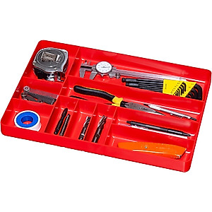 Ernst Manufacturing 10 Compartment Drawer Organizer: Heavy Duty Stackable Tray for Automotive Garage Tool Organization - Low-Profile Toolbox Storage - Nuts and Bolts, Tools, Parts, Easy to Clean - Red