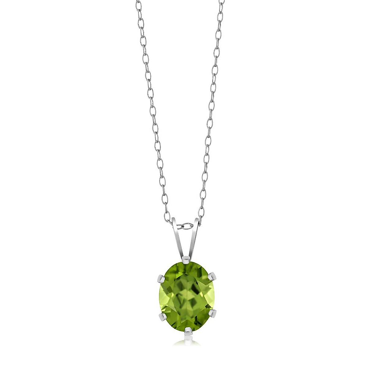 Gem Stone King 925 Sterling Silver Green Peridot Pendant Necklace (2.00 Cttw, Gemstone Birthstone, Oval 9X7MM, With 18 Inch Silver Chain)
