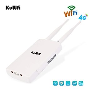 KuWFi Waterproof Outdoor 4G LTE CPE SIM Card WiFi Router 150Mbps CAT4 SIM LTE Routers Work with IP Camera or Outside WiFi Coverage with 2pcs Antenna Only Work with SIM Card Mode Not for USA