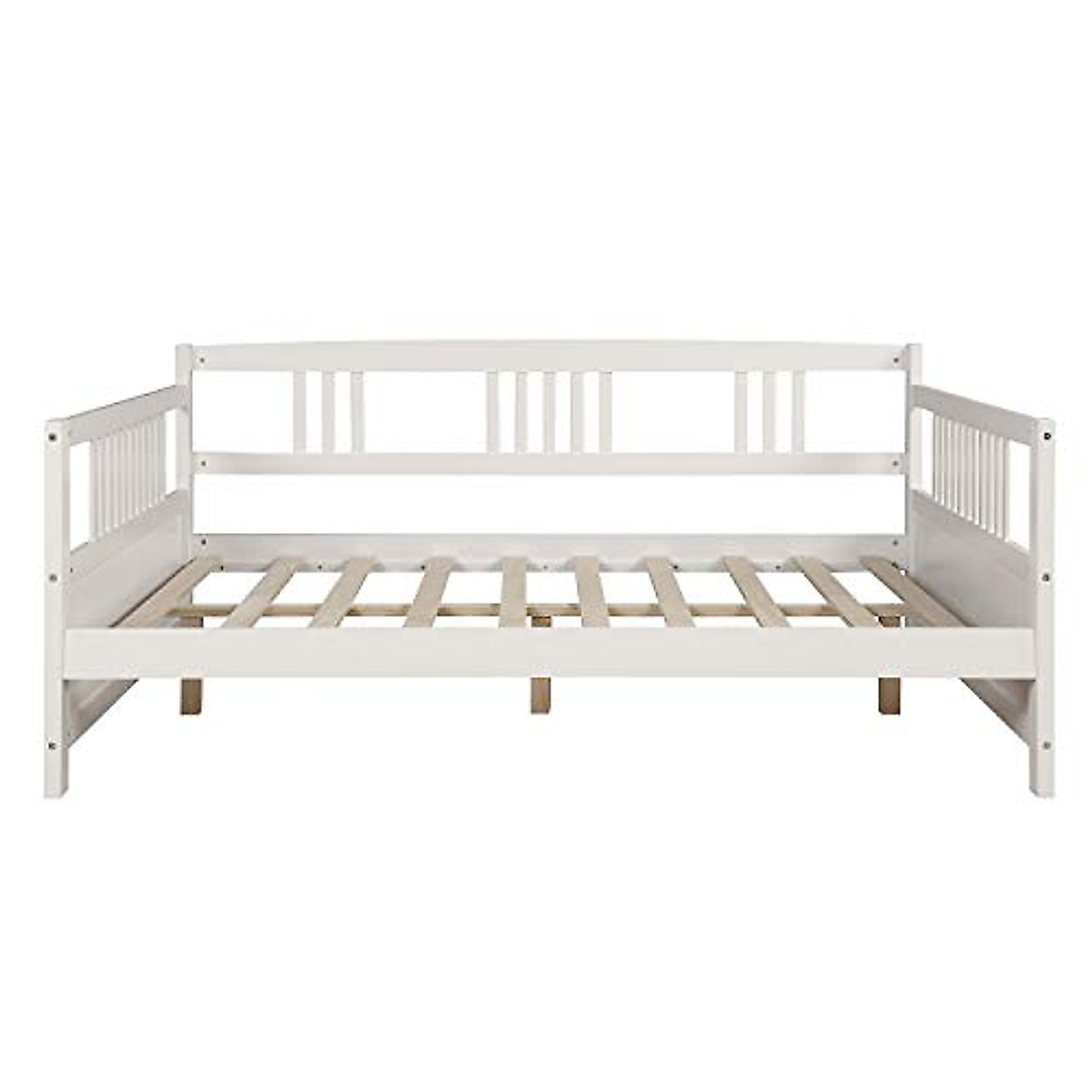 Merax Classic Wood Day Bed Frame Multifunctional Platform Bed Sofa Mattress Foundation with Headboard, Easy Assembly White