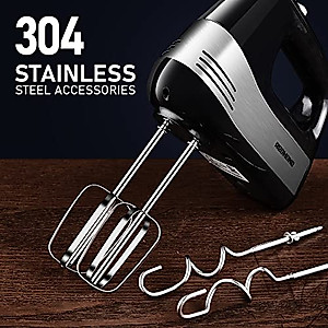 Hand Mixer Electric, REDMOND Hand Held Mixer with Turbo Function, Stainless Steel 5-Speed Kitchen Mixer for Whipping, Mixing Cookies, Cakes, and Dough Batters, Black