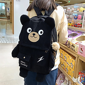 bafokrim Kawaii Backpack For Girls Boys teens Cute Bear Large Capacity Fashion Leisure Backpack With Small Bag (Black)