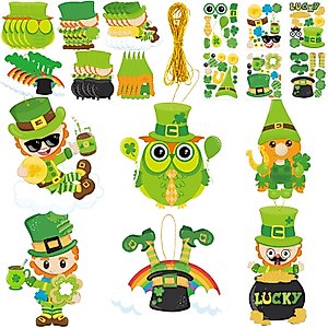 Fancy Land St. Patrick Day Craft Kit for Kids Make A St. Patrick's Day Stickers Leprechauns Shamrock Owl for Party 30Pack