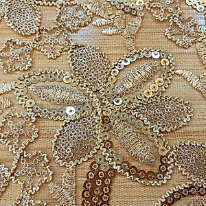 Bestway Lace Floral Sequins Embroidery African Lace Fabric 5 Yards Gold Tulle Fabric Nigerian Wedding Party Dress Material