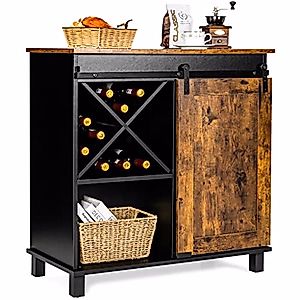 SEASD Kitchen Buffet Storage Sideboard with Sliding Barn Door Wine Rack Dining Cabinet