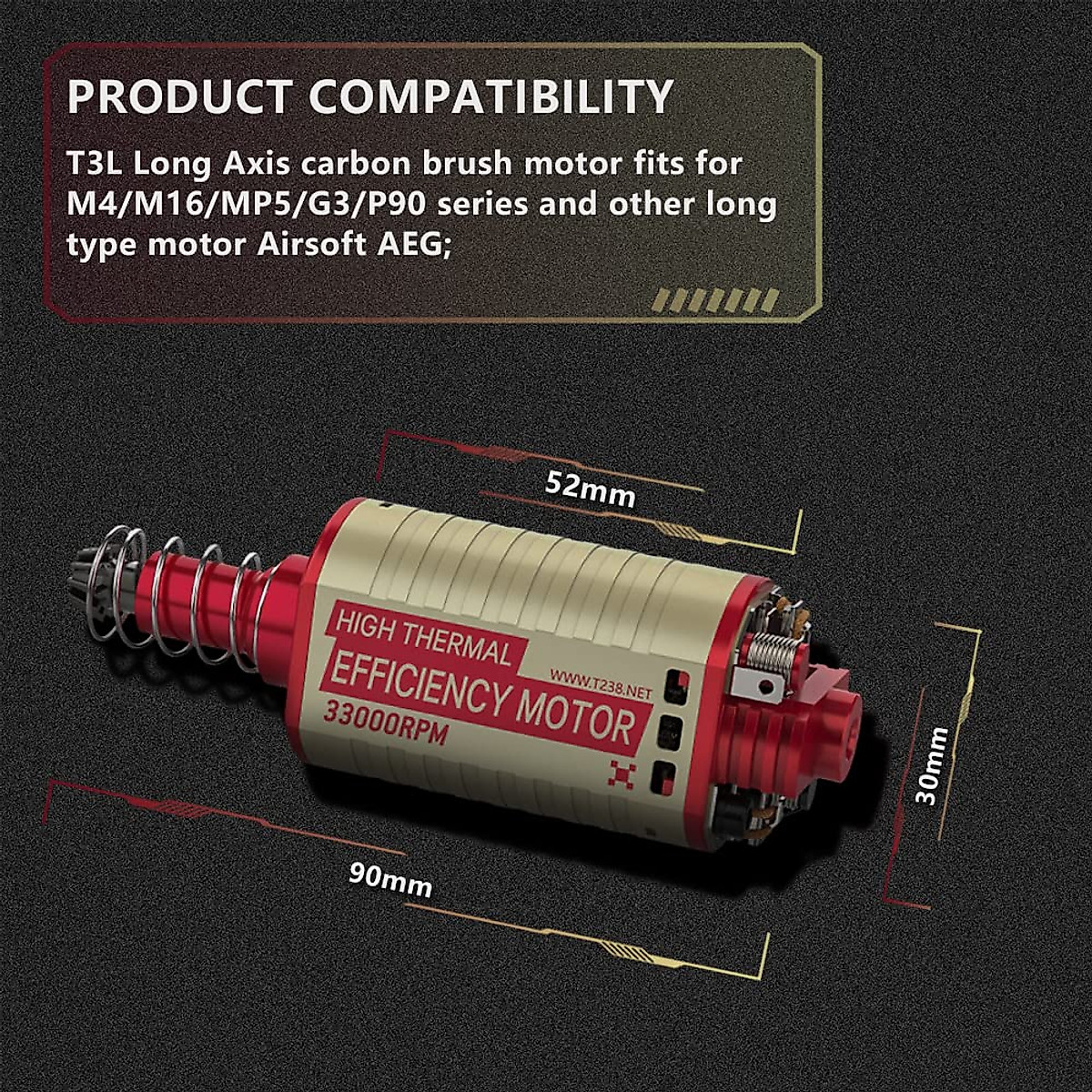 T238-Airsoft Carbon Brushed Motor N35 20TPA High Thermal Efficiency Motor Short Axel 480 Motor for Airsoft