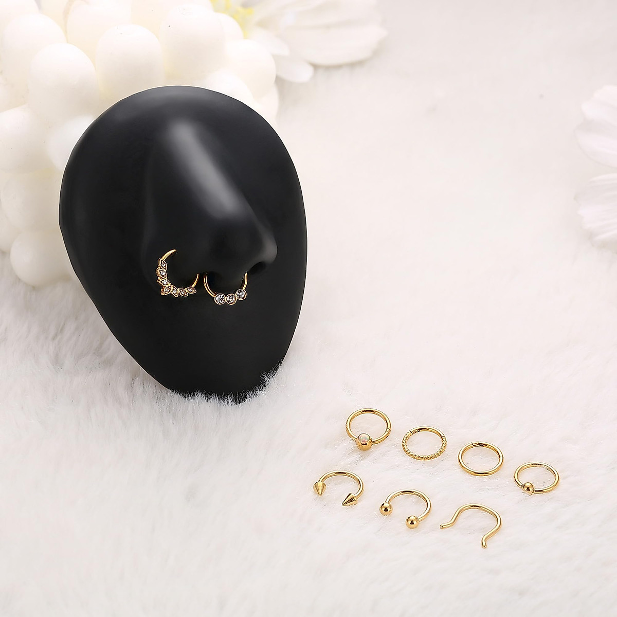 UBGICIG 9PCS Septum Jewelry 16G Septum Rings Daith Earrings Hoop Nose Rings Horseshoe Stainless Steel Septum Rings For Women Helix Tragus Lip Cartilage Earrings Silver Gold Black Rose Gold 8MM 10MM