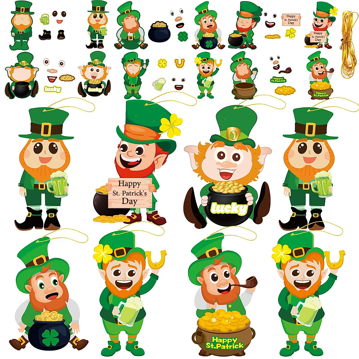 chiazllta 30 Packs St. Patrick's Day Craft Kits DIY Leprechauns Art Craft for Preschool Kids, St. Patrick’s Day Make Your Own Leprechauns Paper Craft Set for Home Class Game Activities Kindergarten